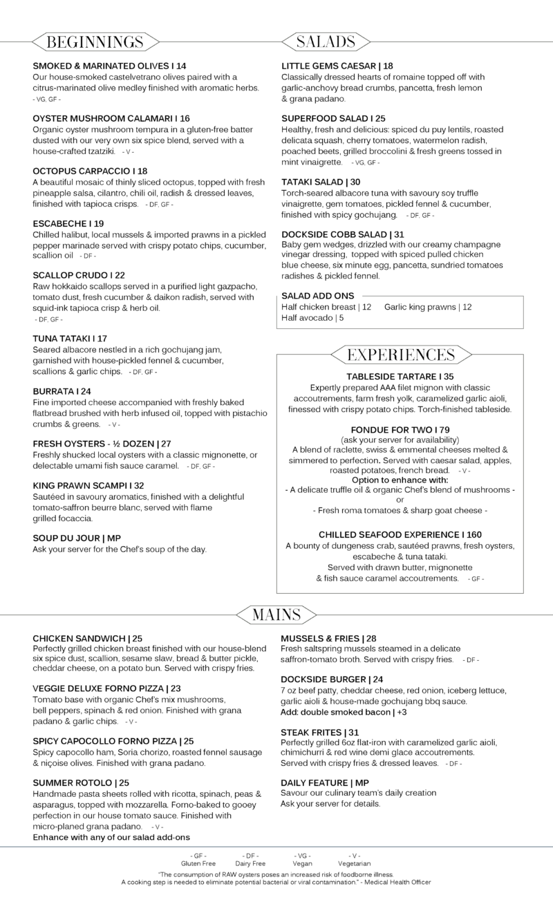 LUNCH MENU | Dockside Restaurant in Vancouver