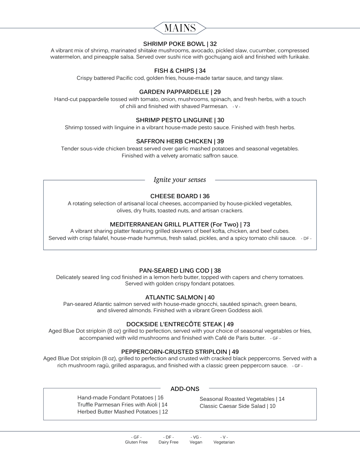 Menu | Dockside Restaurant | Vancouver