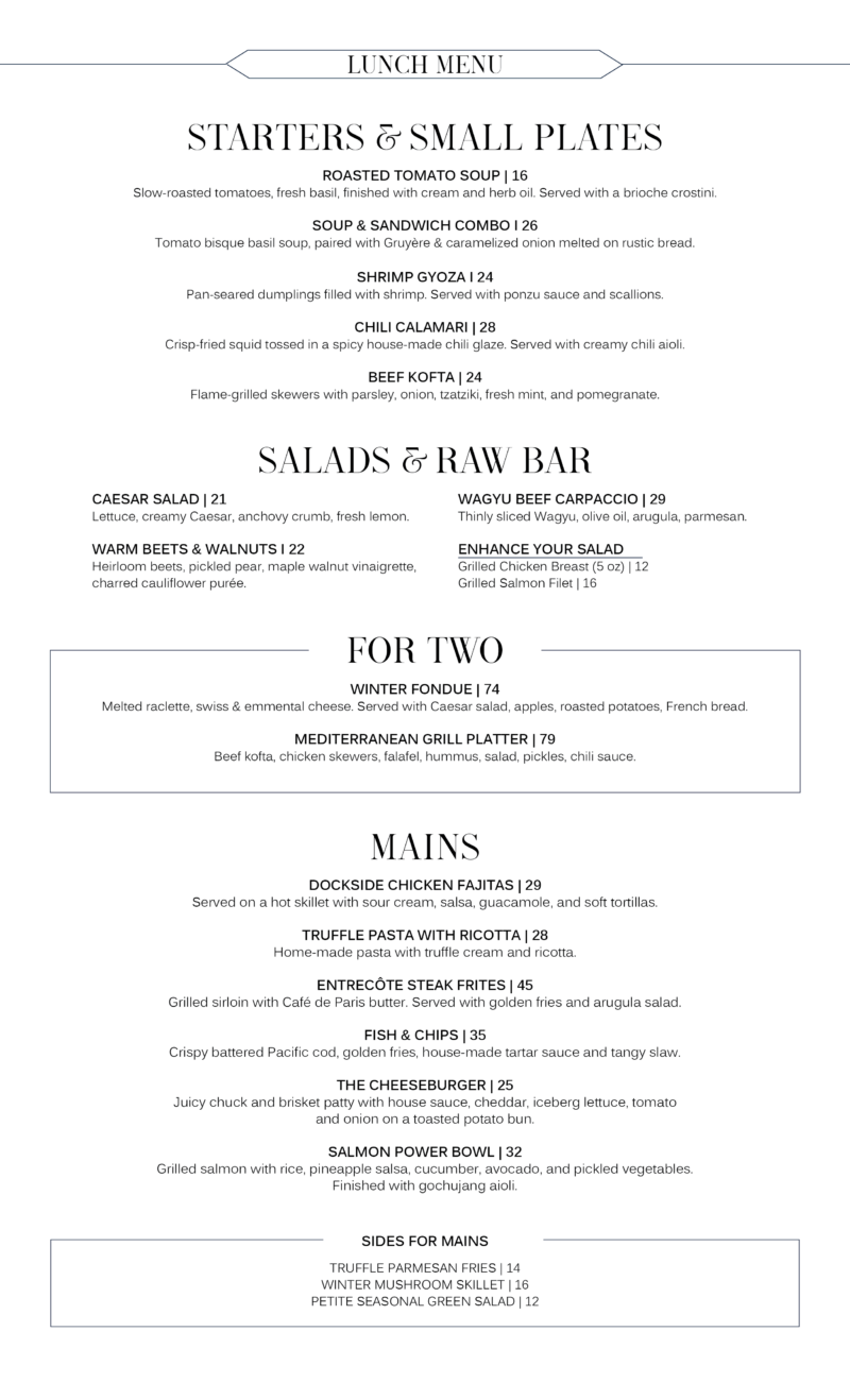 LUNCH MENU | Dockside Restaurant in Vancouver